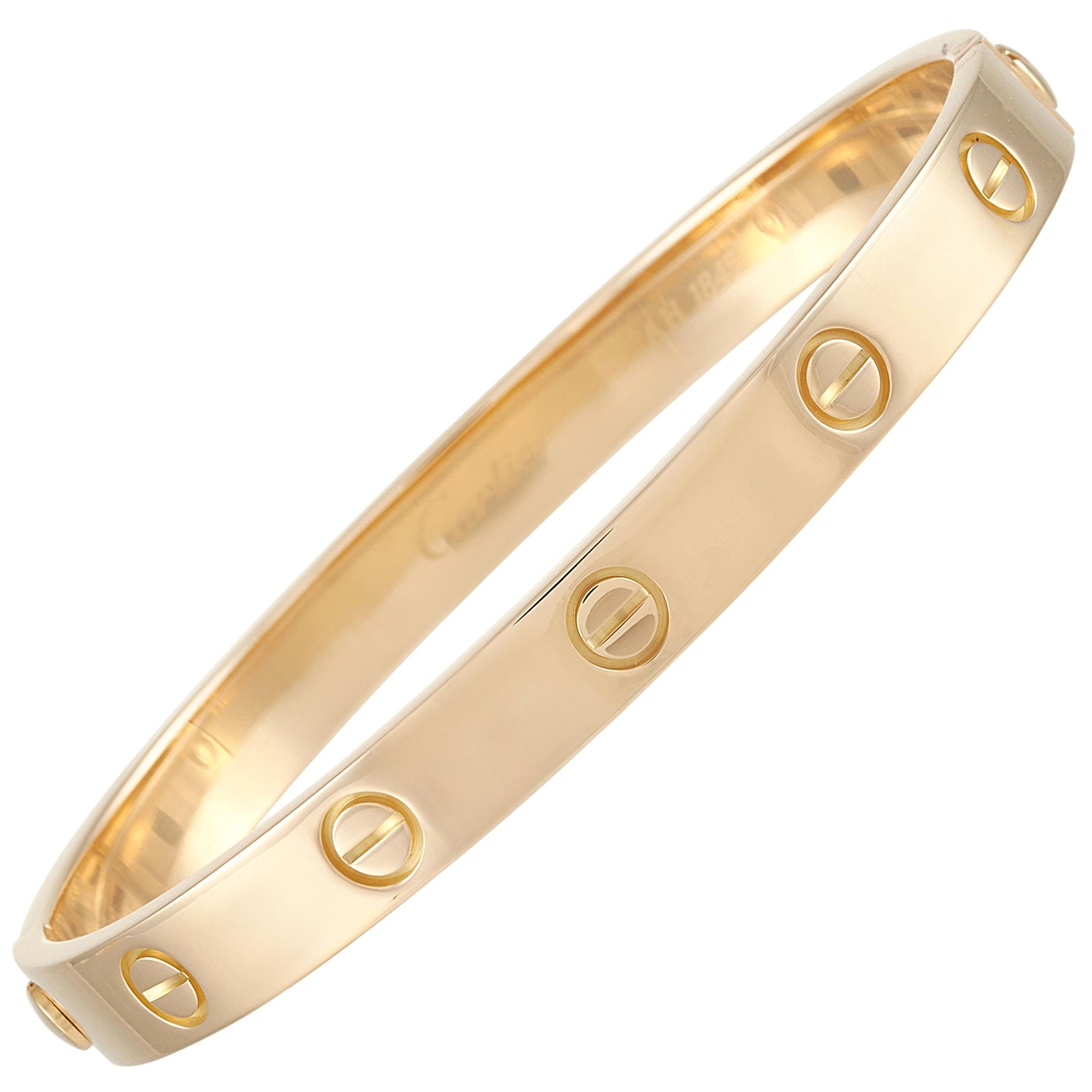 Cartier LOVE 18K Yellow Gold Bangle Bracelet with Screwdriver at 1stDibs