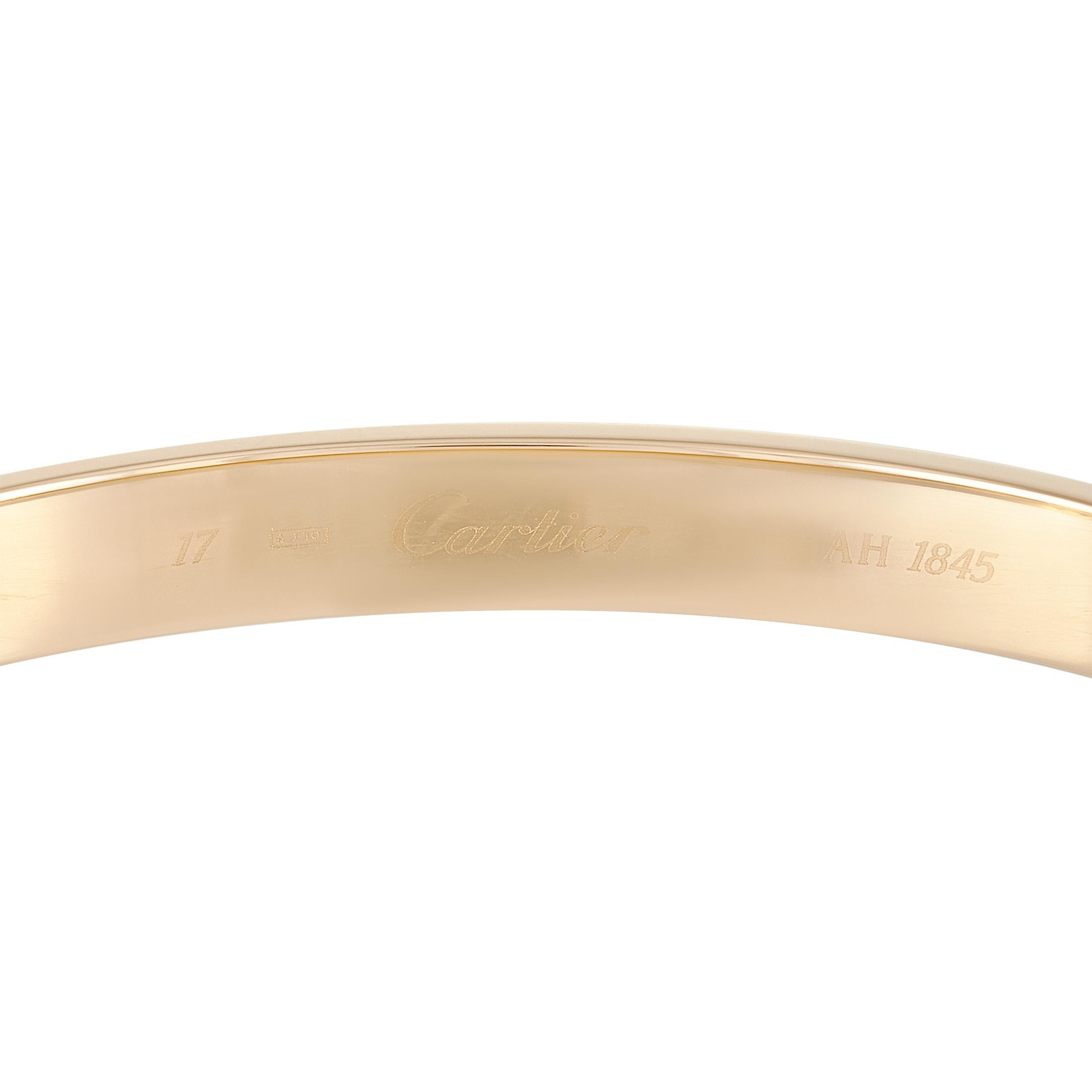 Cartier LOVE 18K Yellow Gold Bangle Bracelet with Screwdriver at 1stDibs