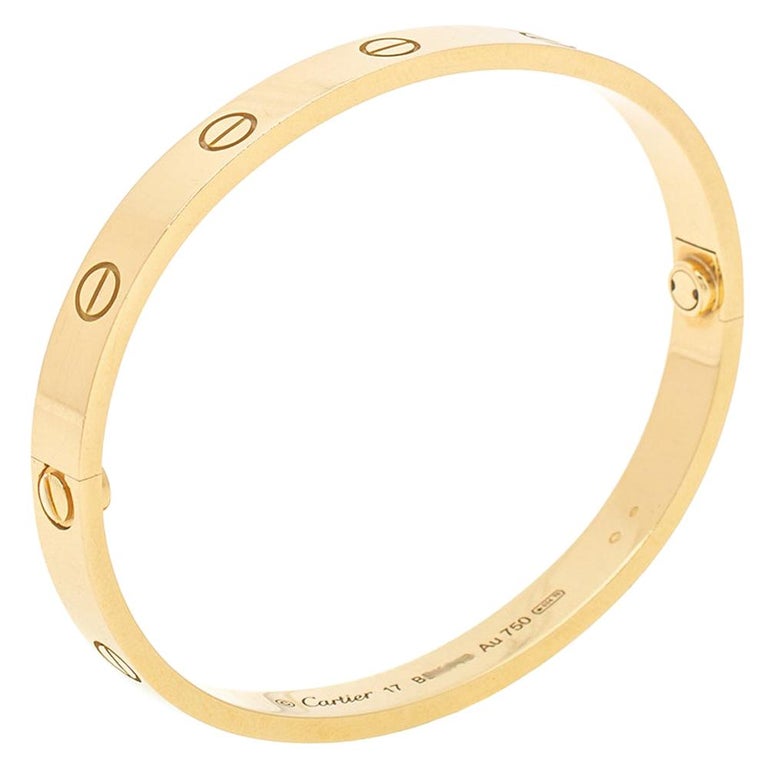 Cartier Love 18K Yellow Gold Bracelet Size 17 at 1stDibs