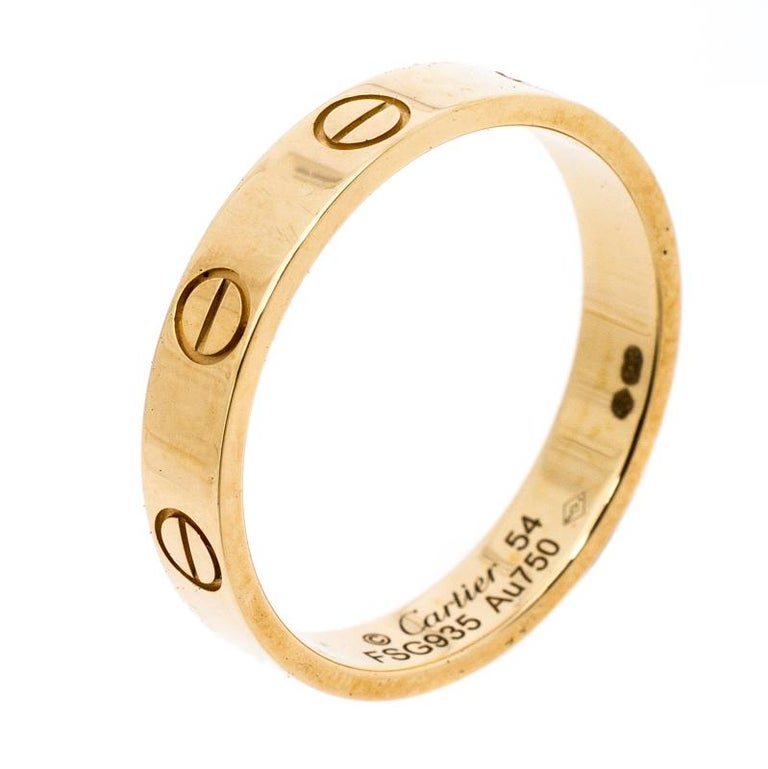 Cartier Love 18K Yellow Gold Mini Band Ring Size 54 For Sale at 1stDibs