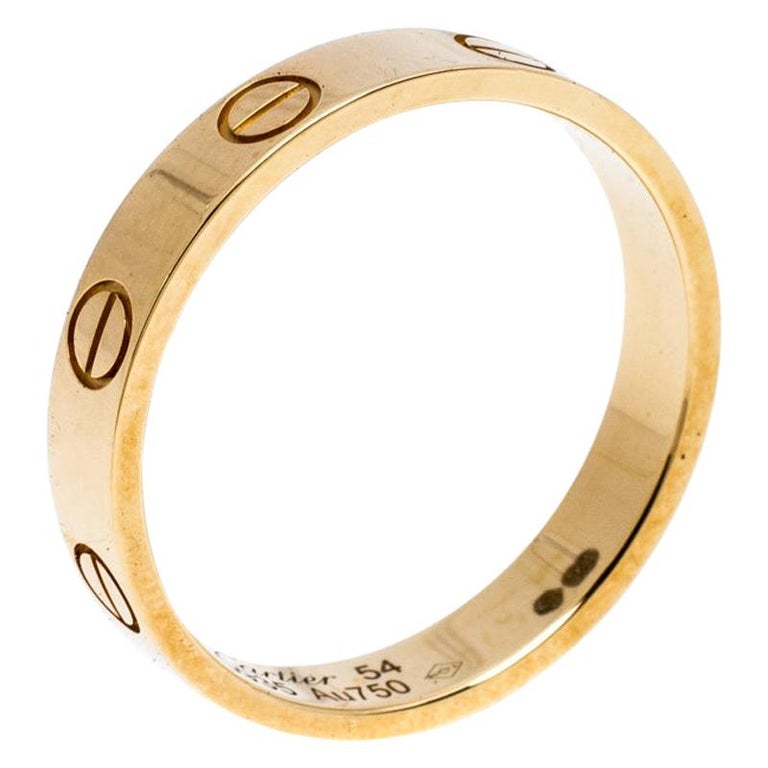 Cartier Love 18K Yellow Gold Mini Band Ring Size 54 For Sale at 1stDibs