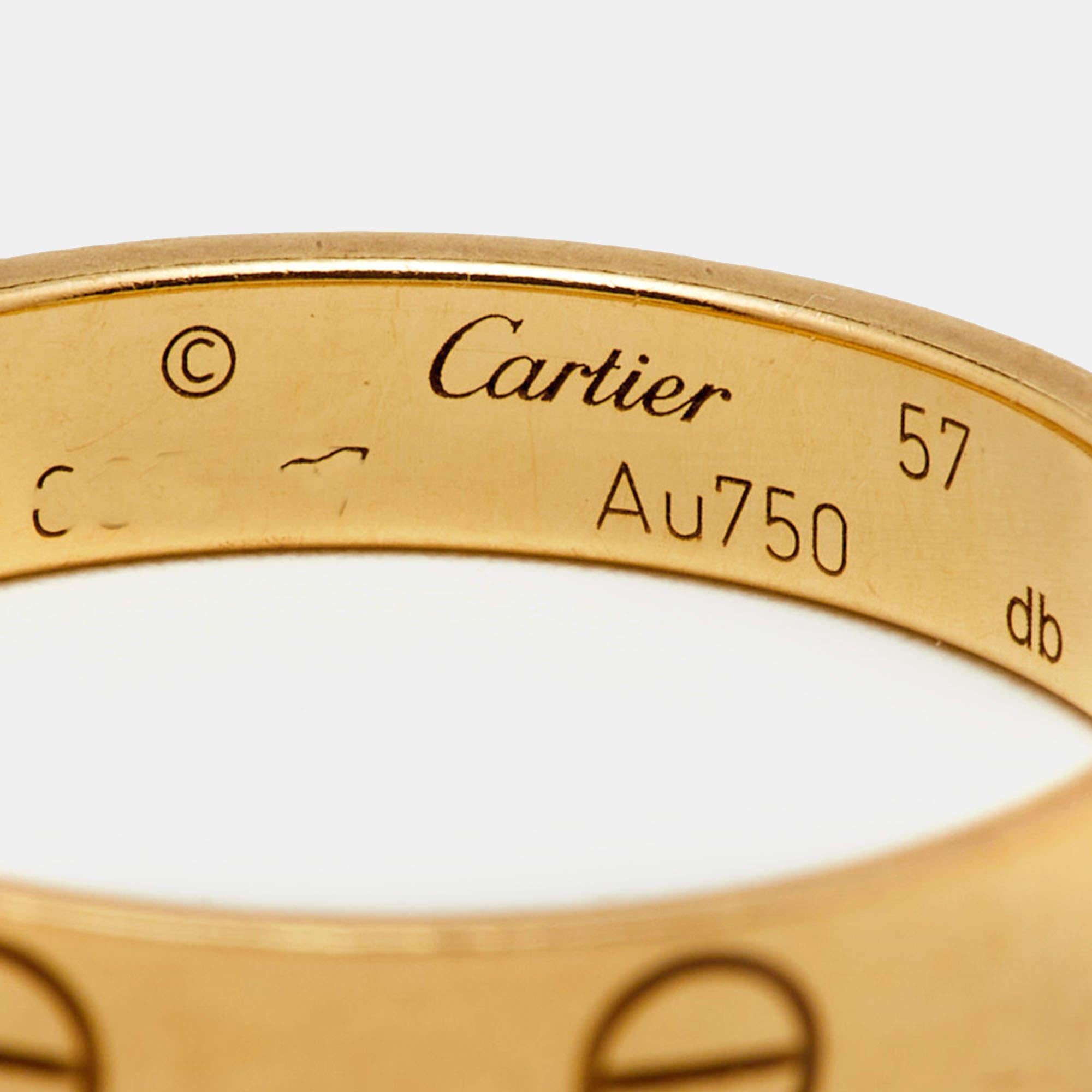 Cartier Love 18K Yellow Gold Narrow Wedding Band Ring Size 57 For Sale ...