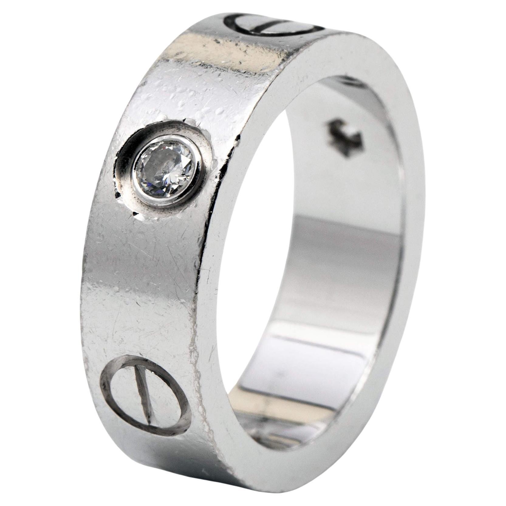 Cartier 18K White Gold 3 Diamond Love Ring Size: 5.75 For Sale at ...