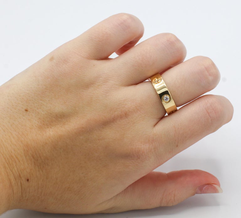 Cartier Love 3 Diamond Yellow Gold Band Ring at 1stDibs