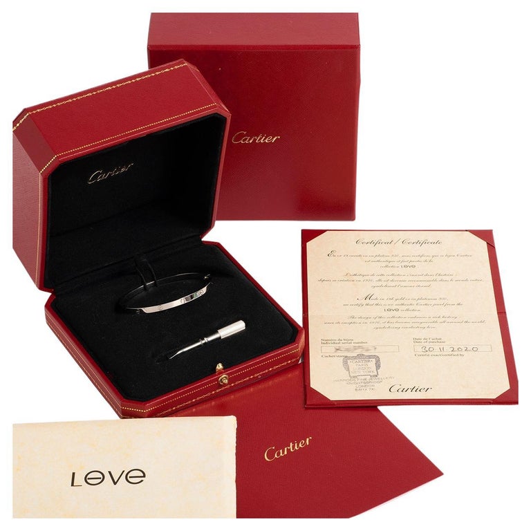 Cartier Love Bangle, 18K White Gold, Full Set, Retailed Harrods, London ...