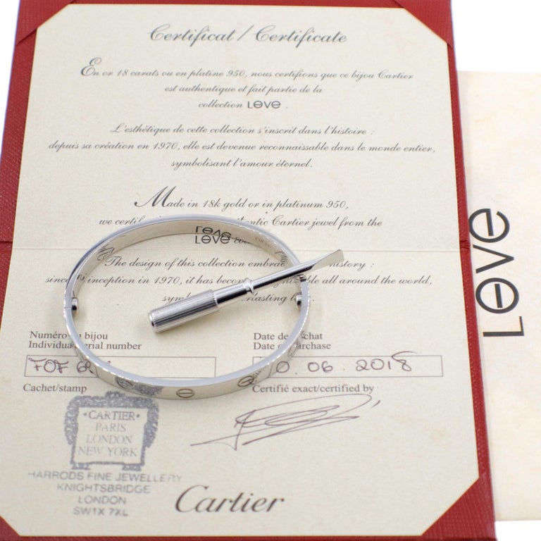 Cartier Love Bangle Bracelet 18 Karat White Gold COA Box New Style ...