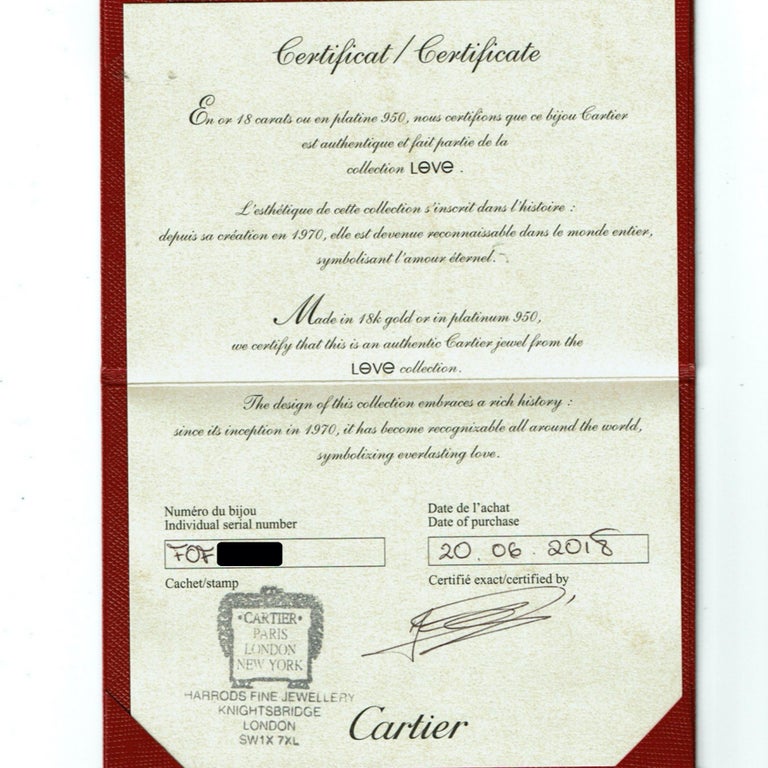 Cartier Love Bangle Bracelet 18 Karat White Gold COA Box New Style ...