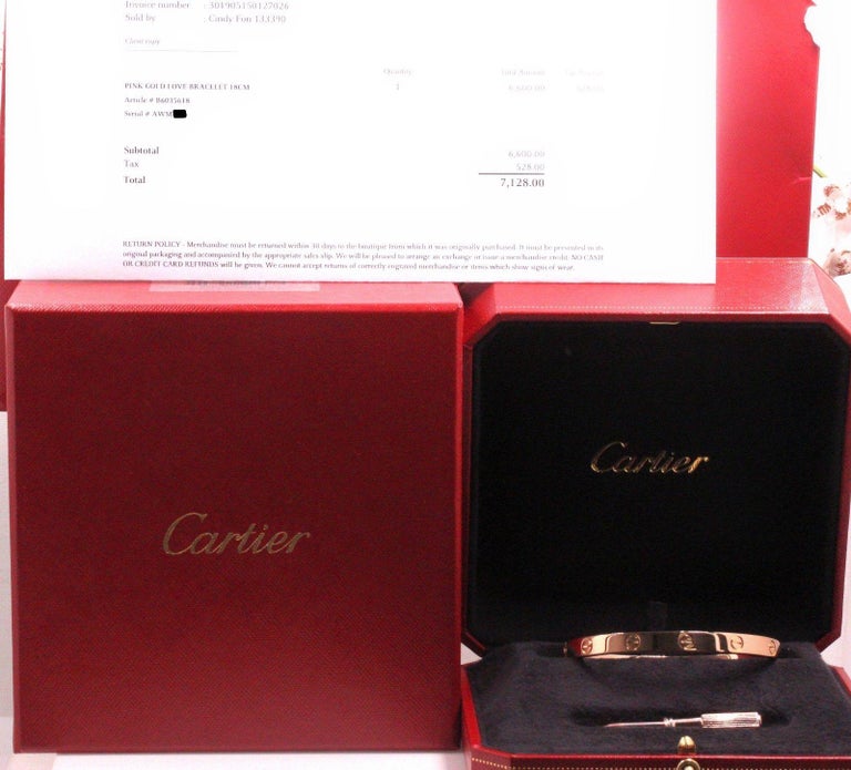 Cartier Love Bangle Bracelet 18 Karat Rose Pink Gold New Style Box ...