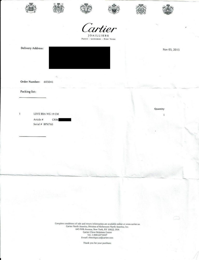 Cartier Love Bangle Bracelet 18 Karat White Gold COA Box New Style ...