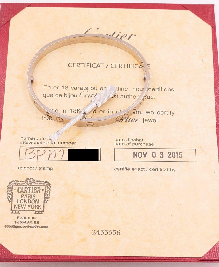 Cartier Love Bangle Bracelet 18 Karat White Gold COA Box New Style ...