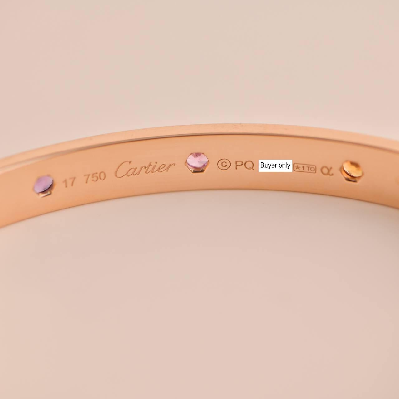 Cartier Love Bracelet 10 Multi Gemstone Rose Gold Size 17 For Sale at ...