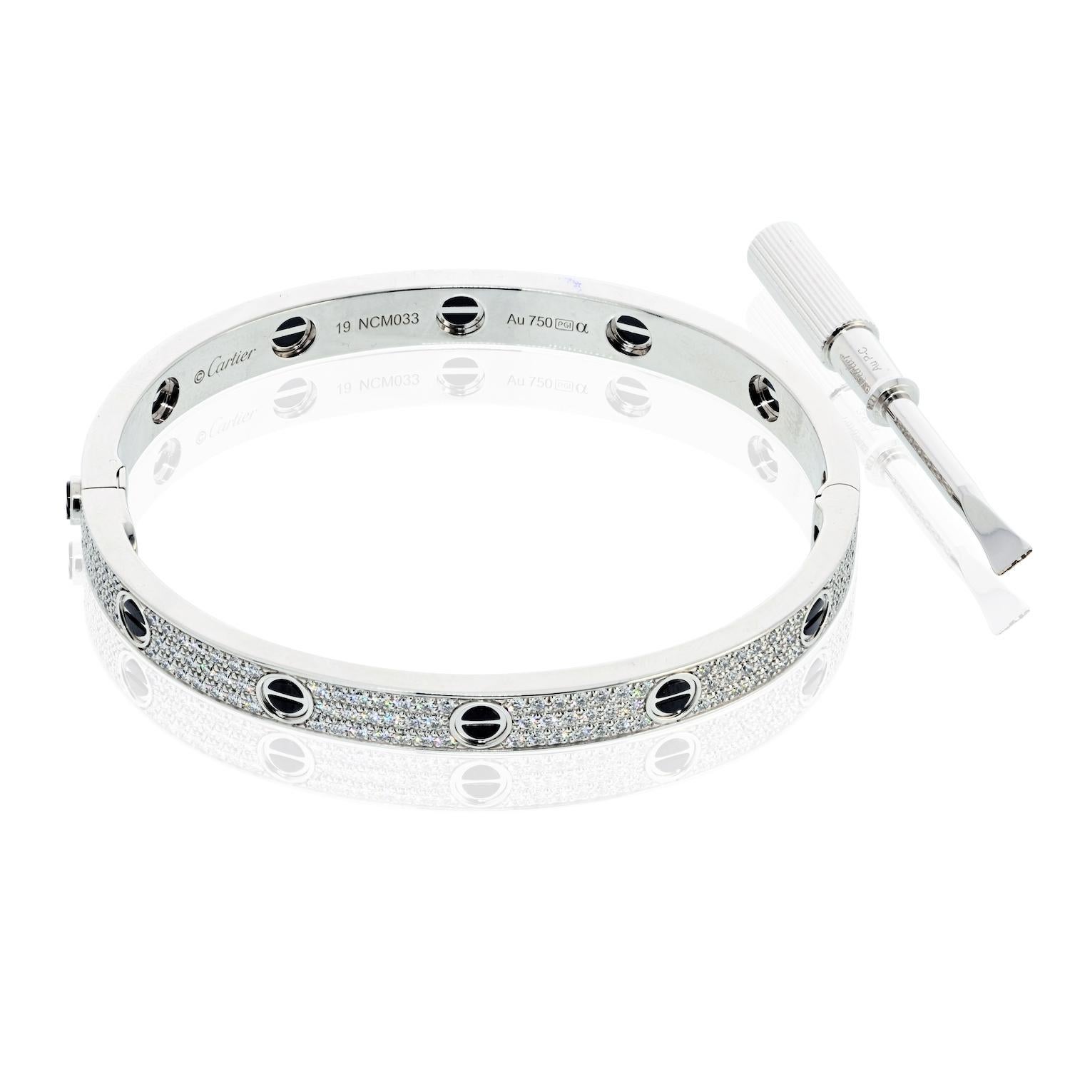 Cartier Love Bracelet 18K White Gold Ceramic With Pave Diamonds – Size ...