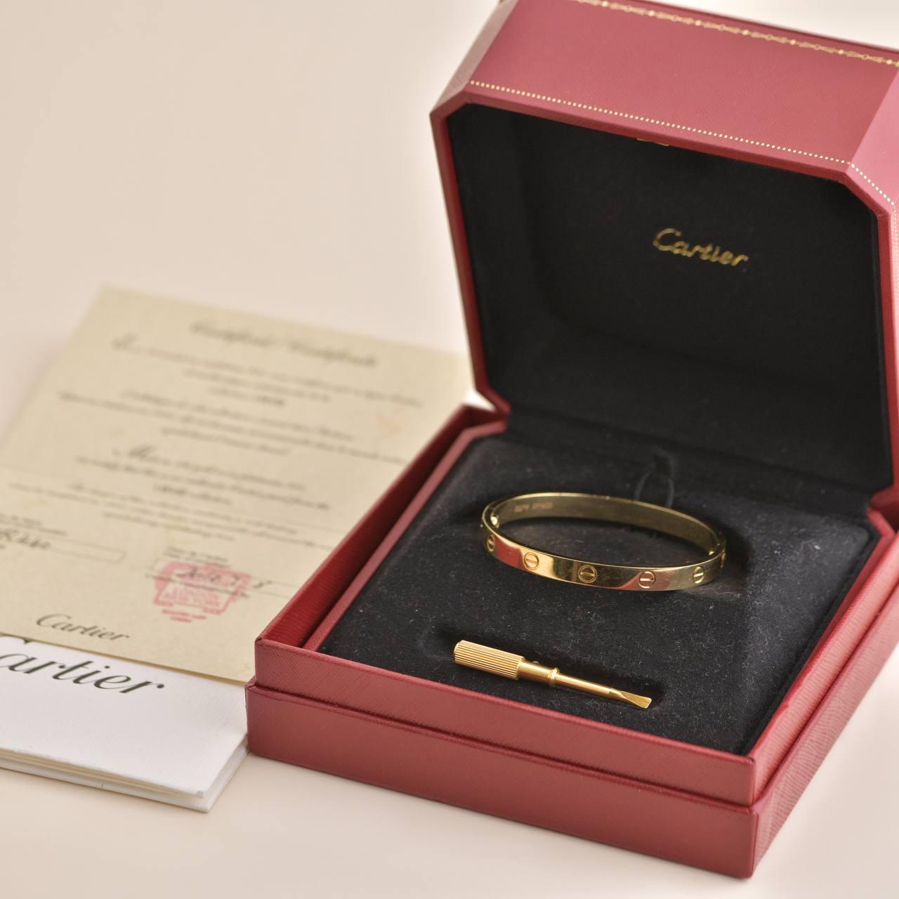 Cartier Love Bracelet 18k Yellow Gold Size 17 at 1stDibs