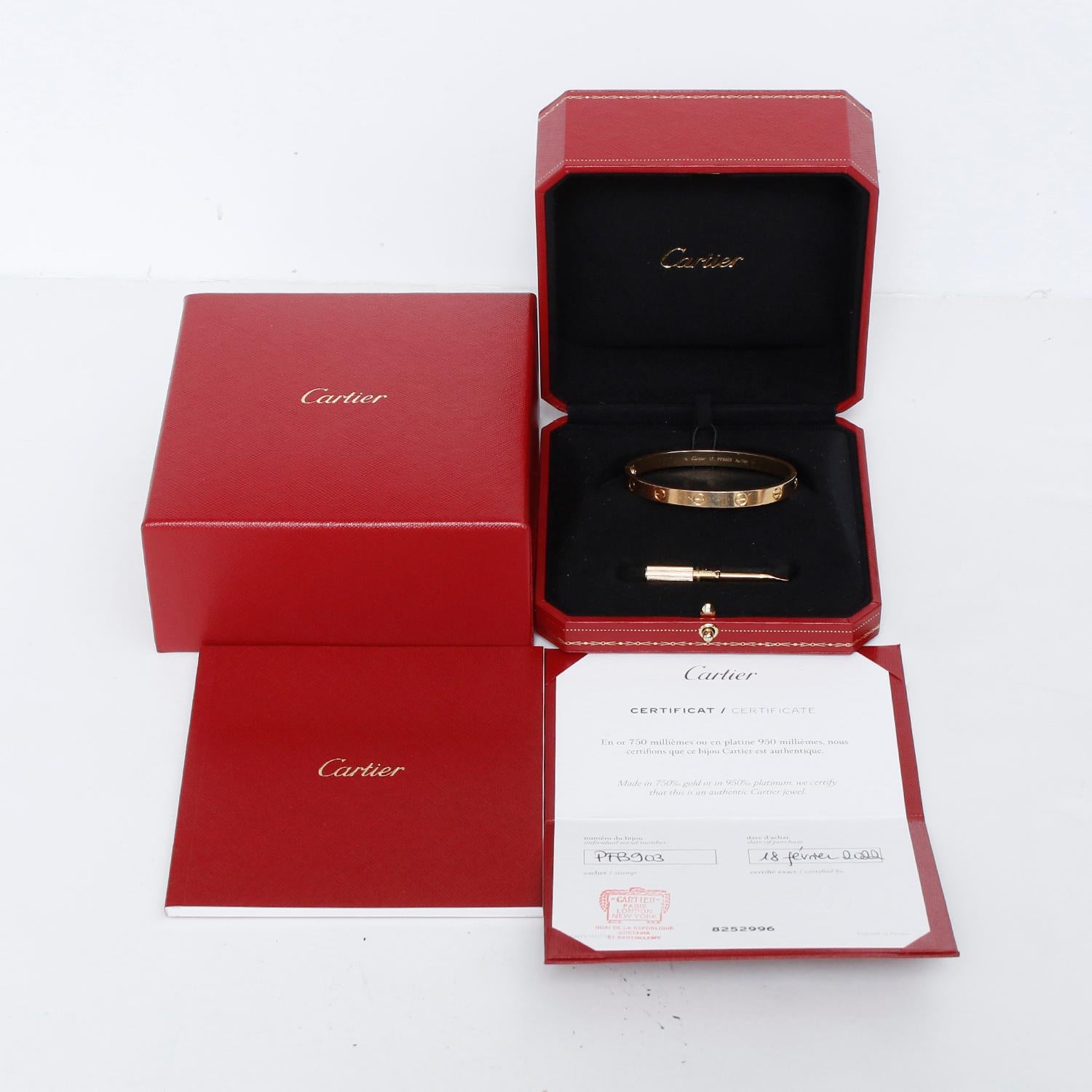 Cartier Love Bracelet 18k Yellow Gold Size 17 For Sale at 1stDibs