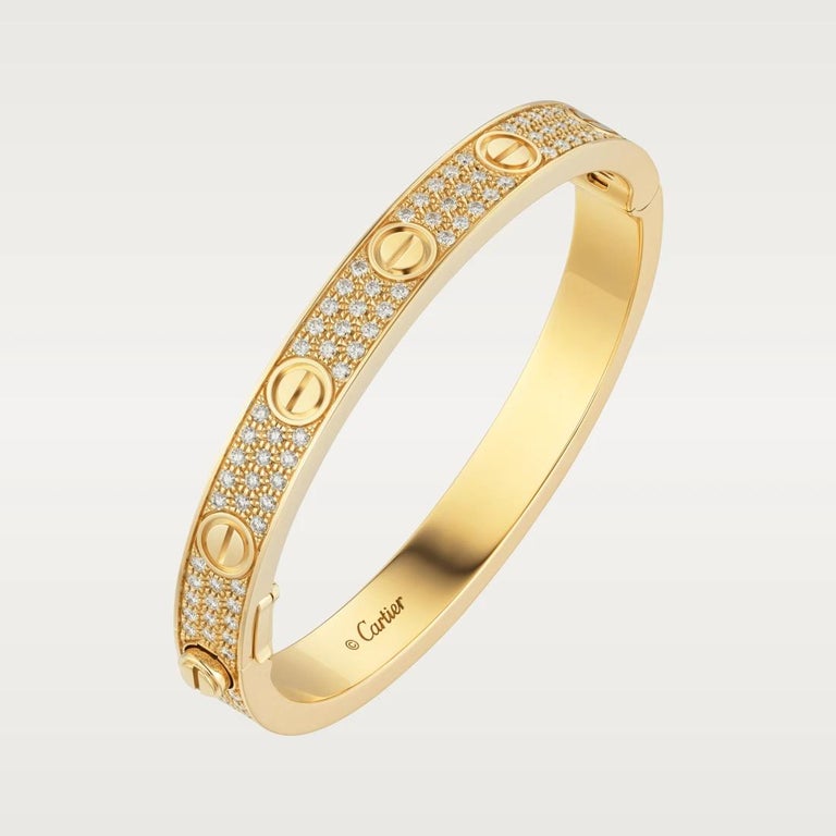 Cartier Love Bracelet Diamond Paved Yellow Gold Bracelet at 1stDibs