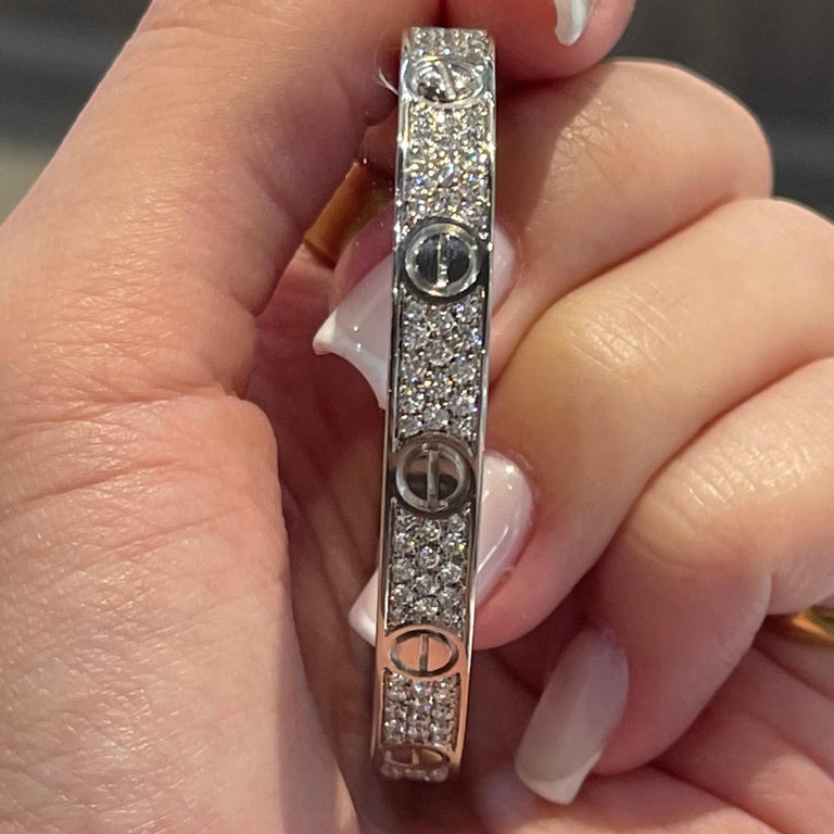 Cartier Love Bracelet in 18k White Gold Custom Diamonds For Sale at 1stDibs