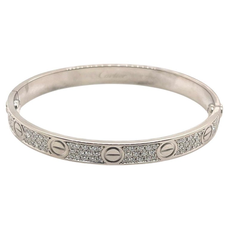Cartier Love Bracelet in 18k White Gold Custom Diamonds For Sale at 1stDibs