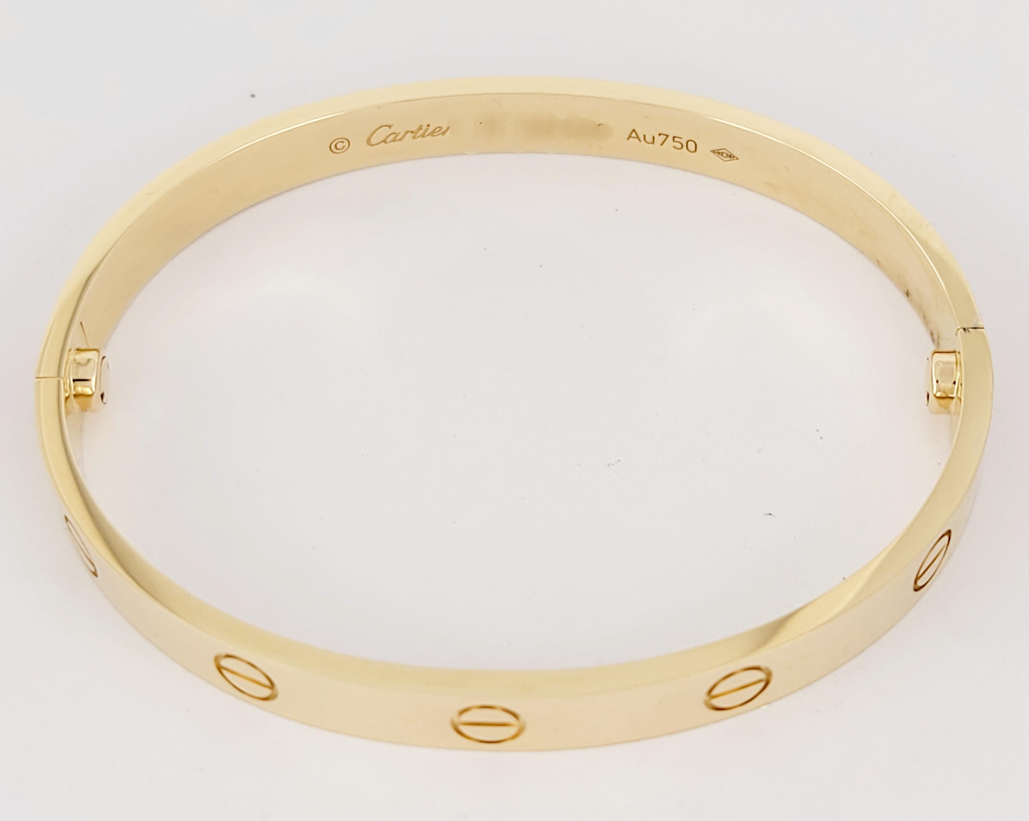 Cartier Love Bracelet in 18K Yellow Gold Size 15 For Sale at 1stDibs