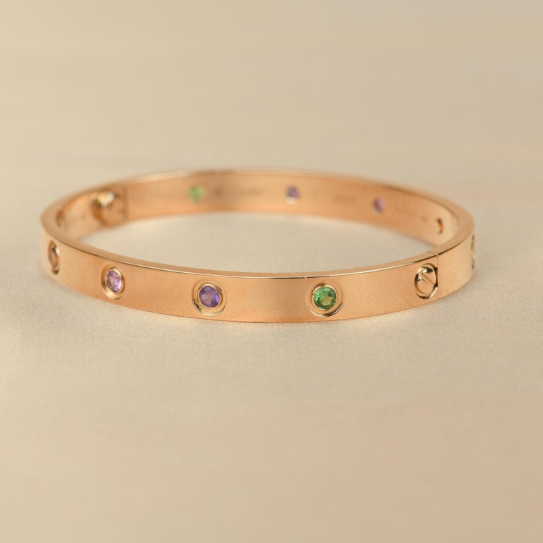 Cartier Love Bracelet Multi Gem Rainbow Rose Gold at 1stDibs