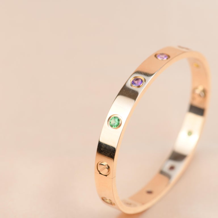 Cartier Love Bracelet Multi Gem Rainbow Rose Gold at 1stDibs