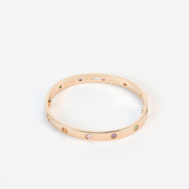 Cartier Love Bracelet Multi Gem Rainbow Rose Gold Size 17 For Sale at ...