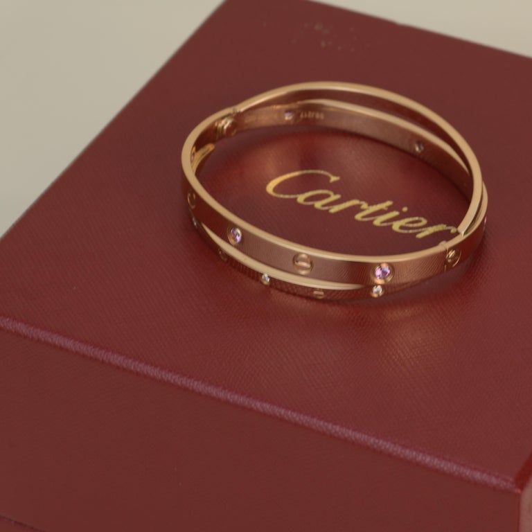 Cartier Love Bracelet Set in Rose Gold Diamond Pink Sapphire at 1stDibs