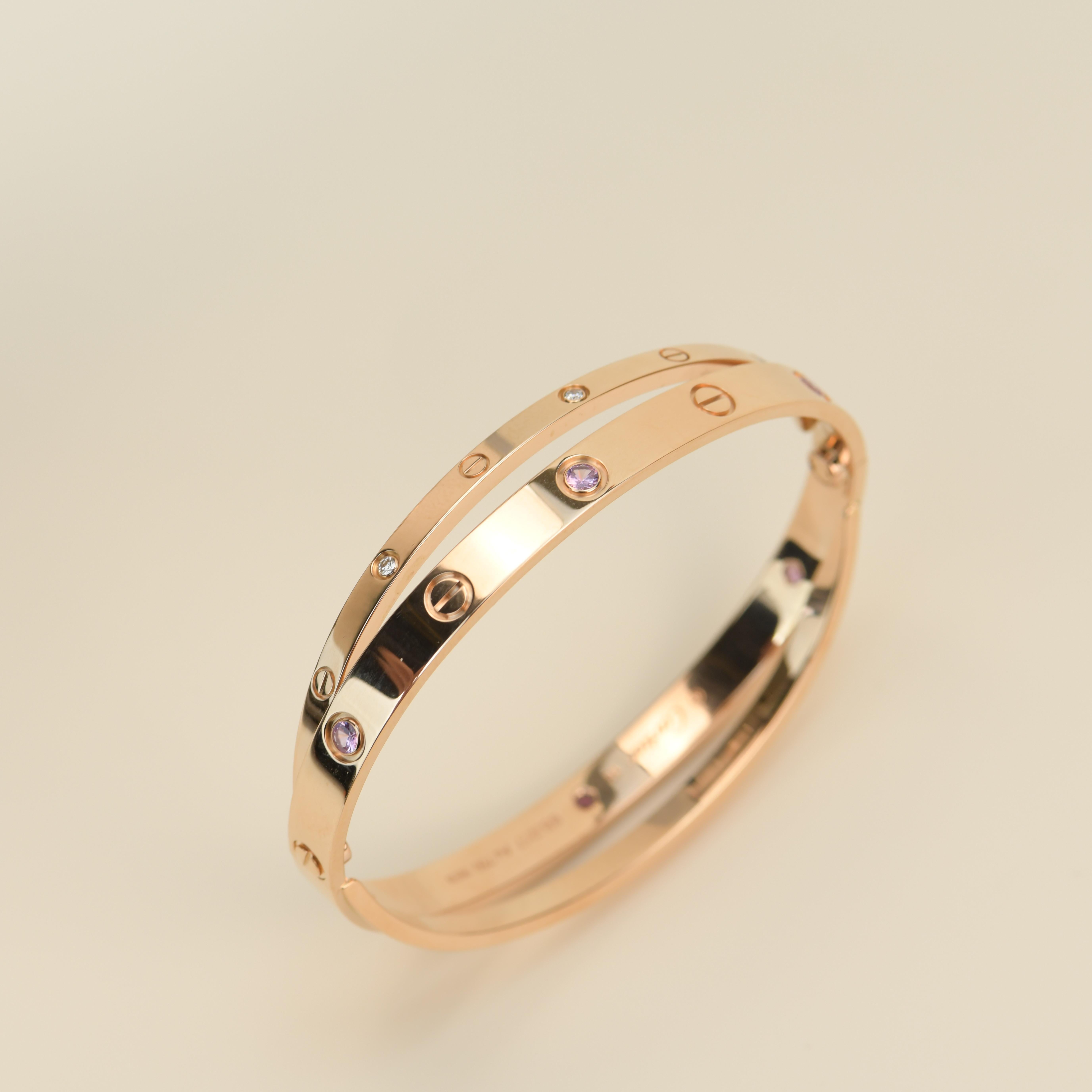 Cartier Love Bracelet Set in Rose Gold Diamond Pink Sapphire at 1stDibs ...