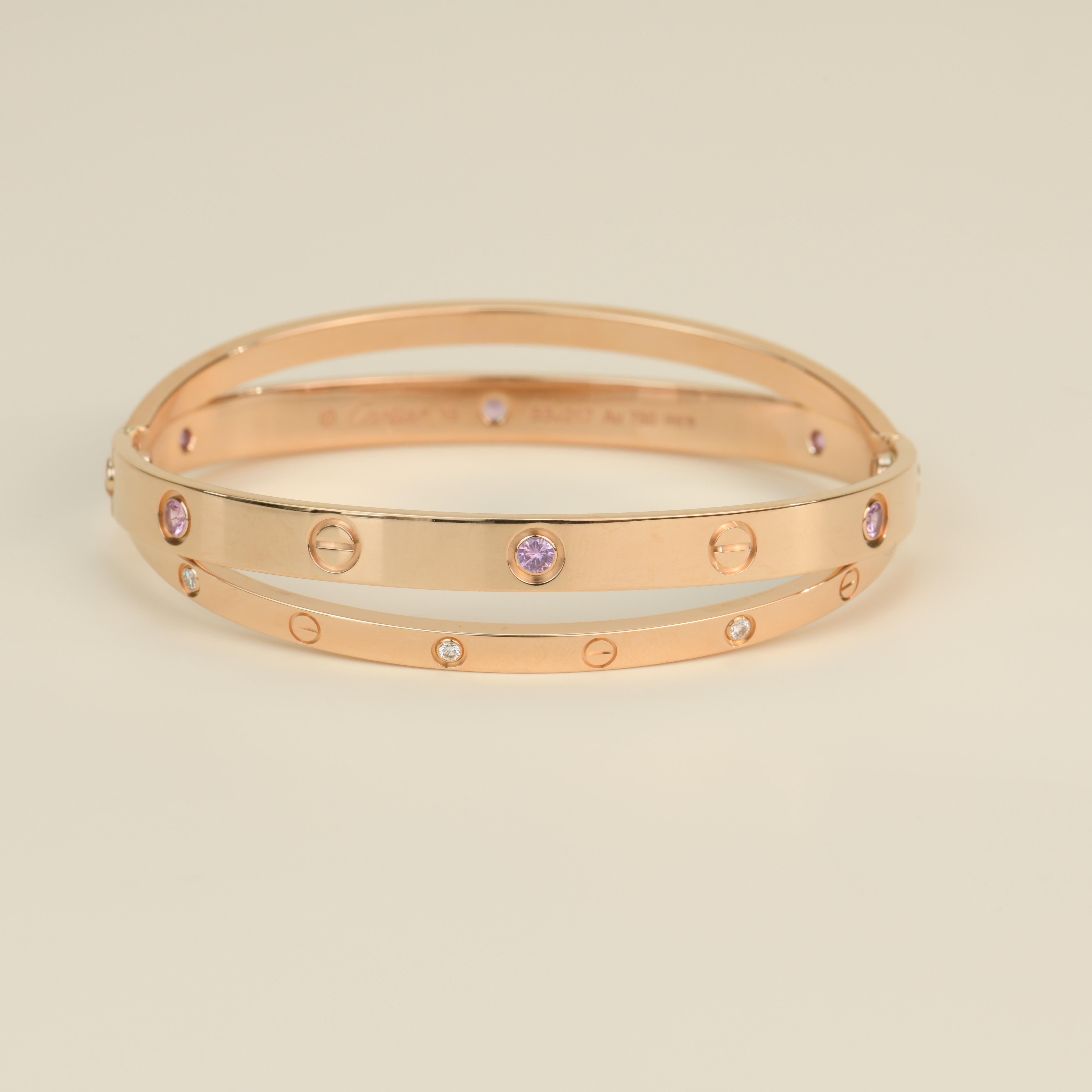 Cartier Love Bracelet Set in Rose Gold Diamond Pink Sapphire at 1stDibs ...