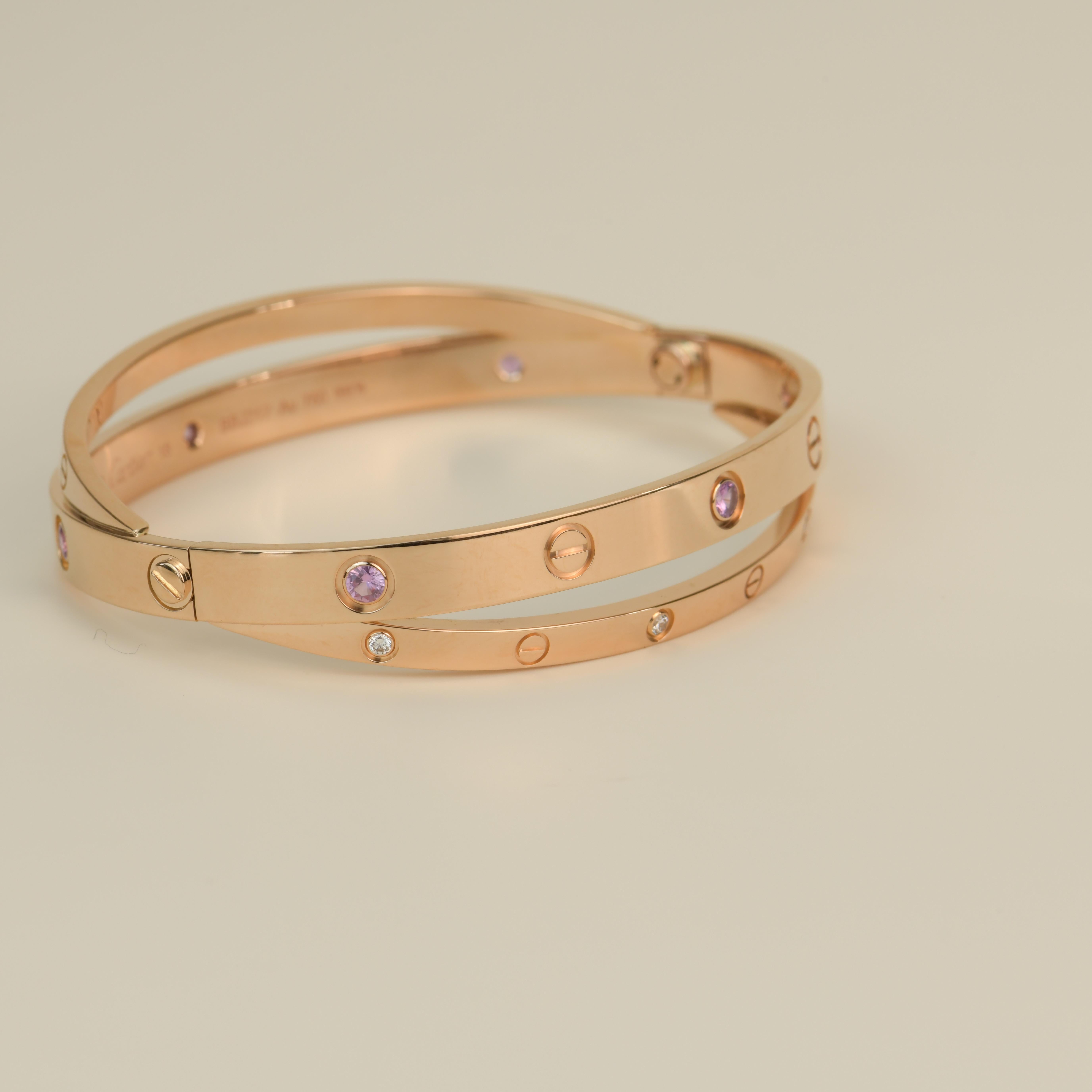 Cartier Love Bracelet Set in Rose Gold Diamond Pink Sapphire at 1stDibs ...