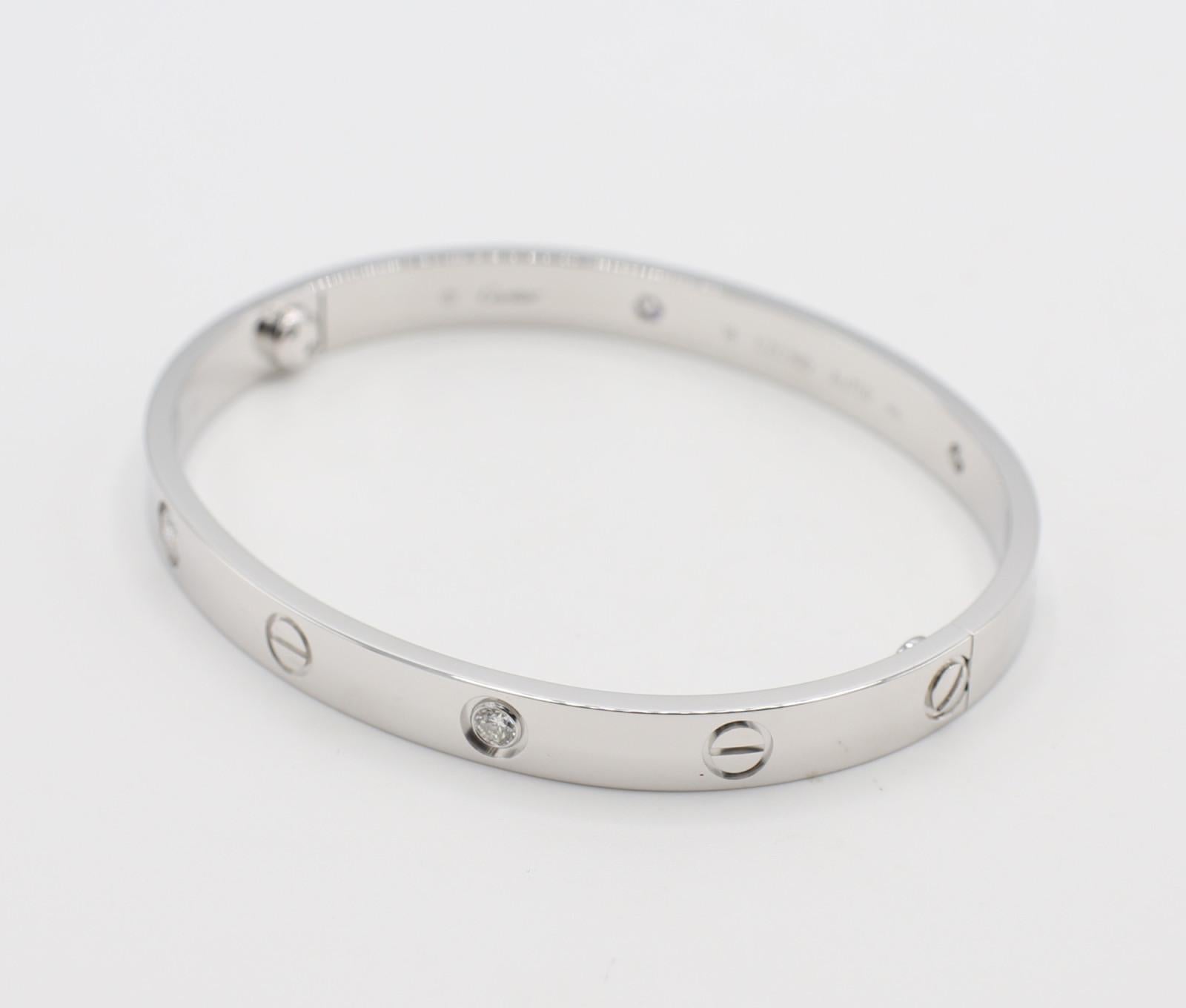 Cartier Love Bracelet White Gold 4 Diamond Size 18 Box and Papers at ...