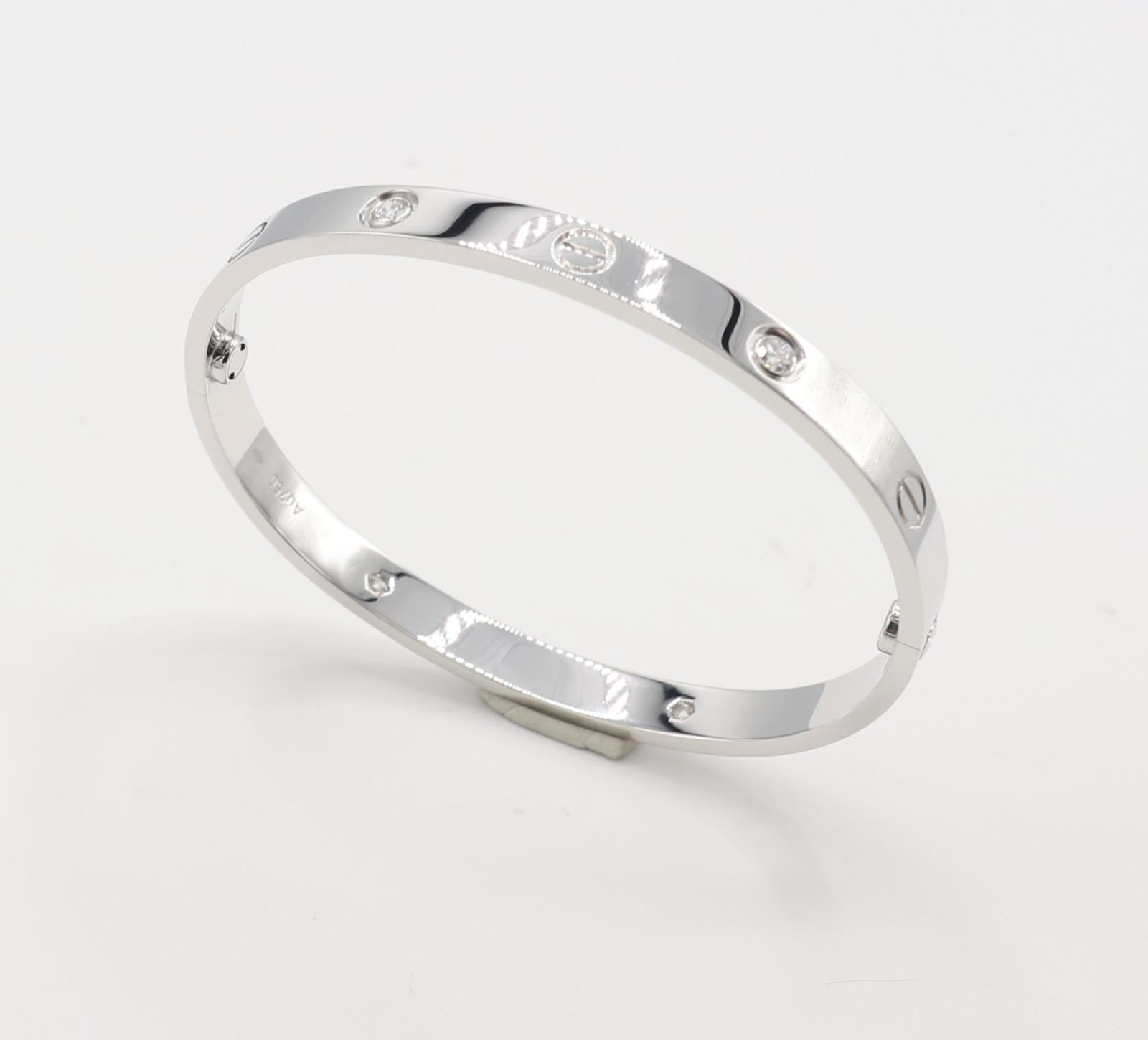 Cartier Love Bracelet White Gold 4 Diamond Size 18 Box and Papers at ...