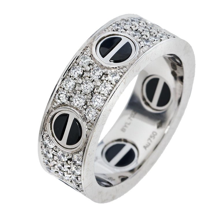 Cartier Love Ceramic Diamond Paved 18K White Gold Ring Size 52 at 1stDibs
