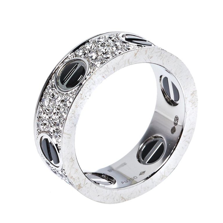 Cartier Love Ceramic Diamond Paved 18K White Gold Ring Size 52 at 1stDibs