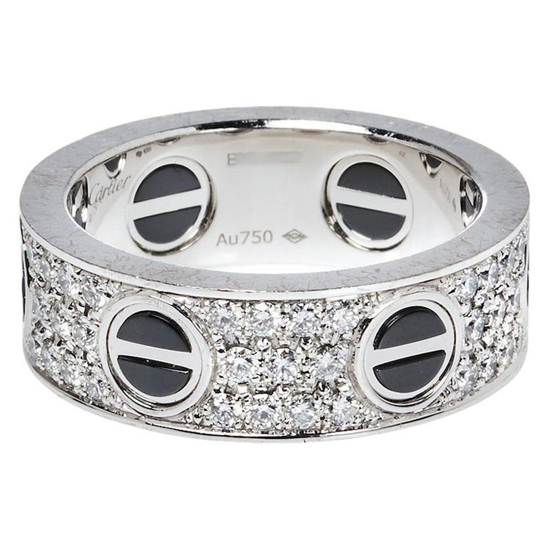 Cartier Love Ceramic Diamond Paved 18K White Gold Ring Size 52 at 1stDibs
