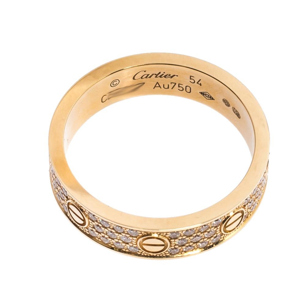 Cartier Love Diamond 18K Rose Gold Wedding Band Ring EU 54 at 1stDibs