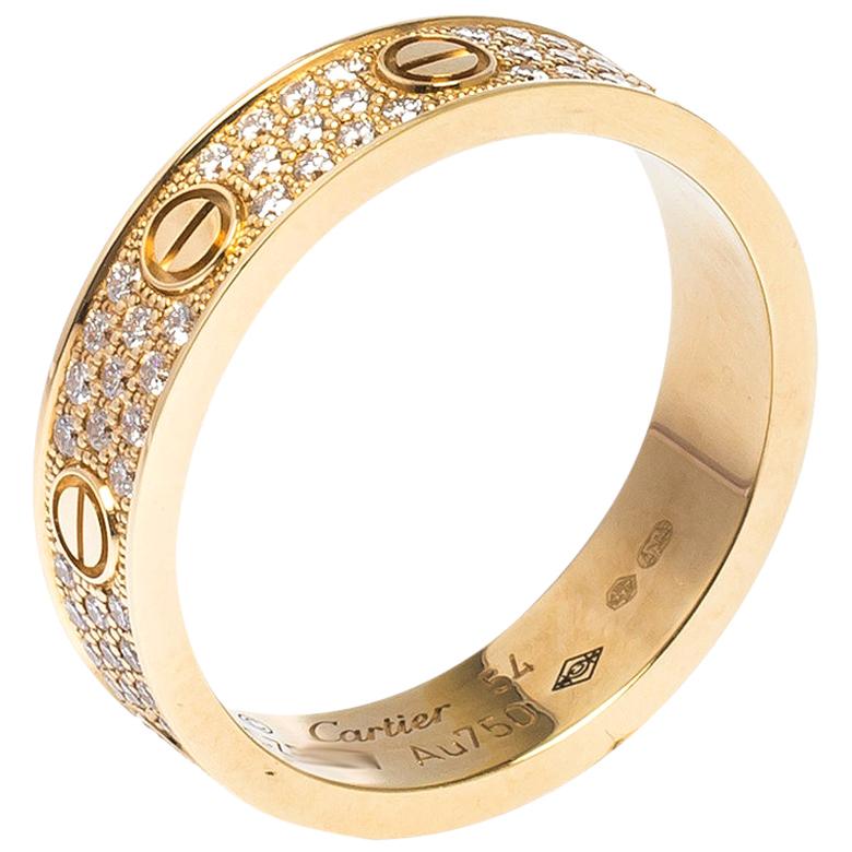 Cartier Love Diamond 18K Rose Gold Wedding Band Ring EU 54 at 1stDibs