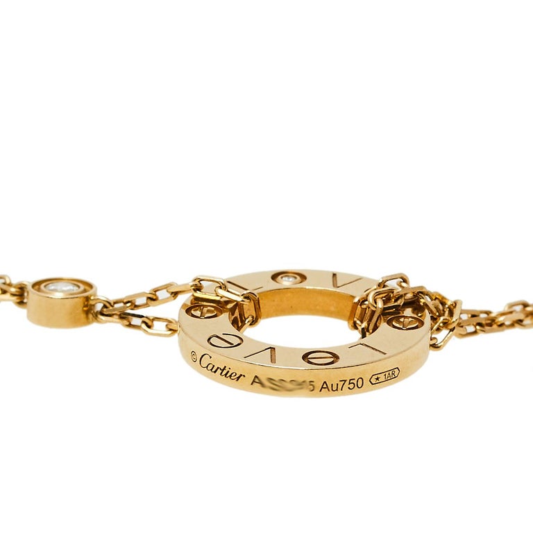 Cartier Love Diamond 18K Yellow Gold Double Chain Bracelet at 1stDibs