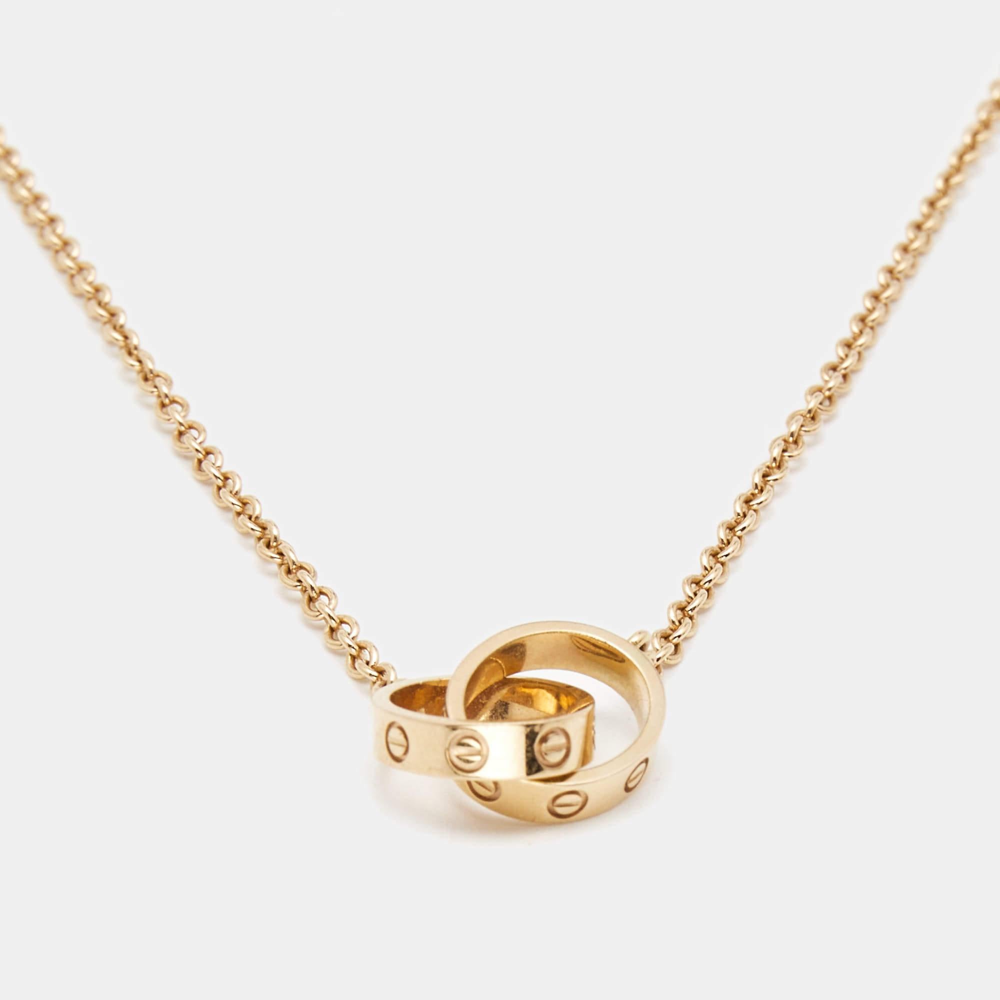 Cartier Love Interlocking Loops 18k Rose Gold Necklace For Sale at 1stDibs