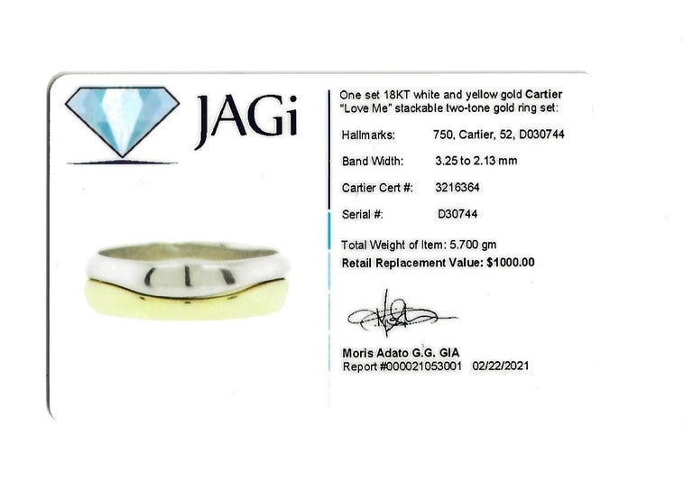 Cartier Love Me Stackable Two Tone 18 Karat Yellow and White Gold Band ...