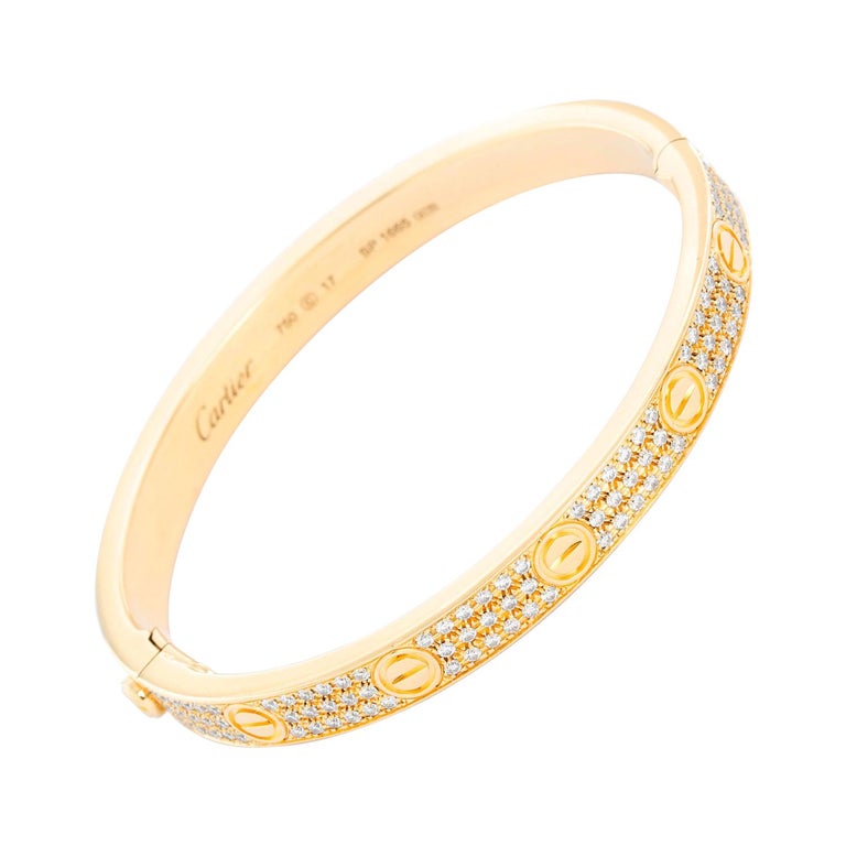 Cartier Love Pave Diamond Yellow Gold Bracelet For Sale at 1stDibs