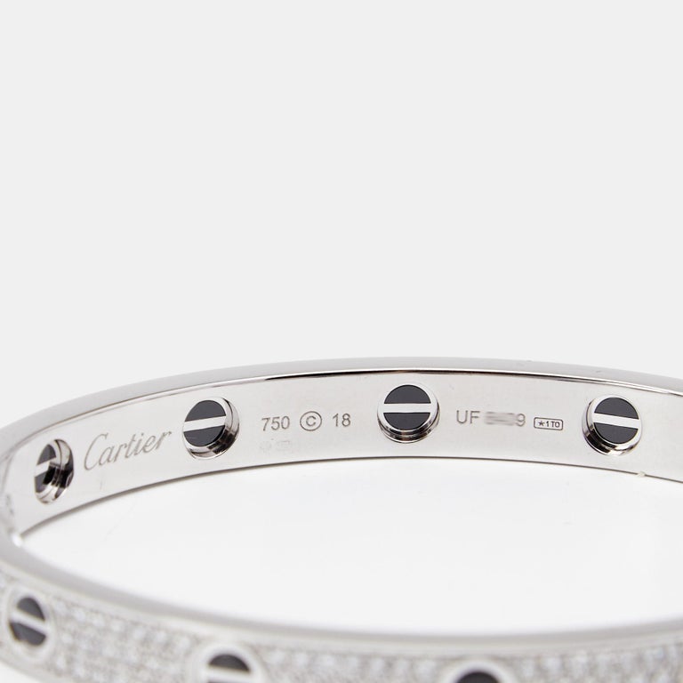 Cartier Love Paved Diamond Black Ceramic 18k White Gold Cuff Bracelet ...