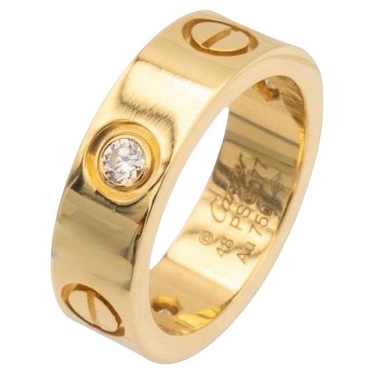 Cartier Love Ring 18K Yellow Gold Three Diamonds Band For Sale at 1stDibs