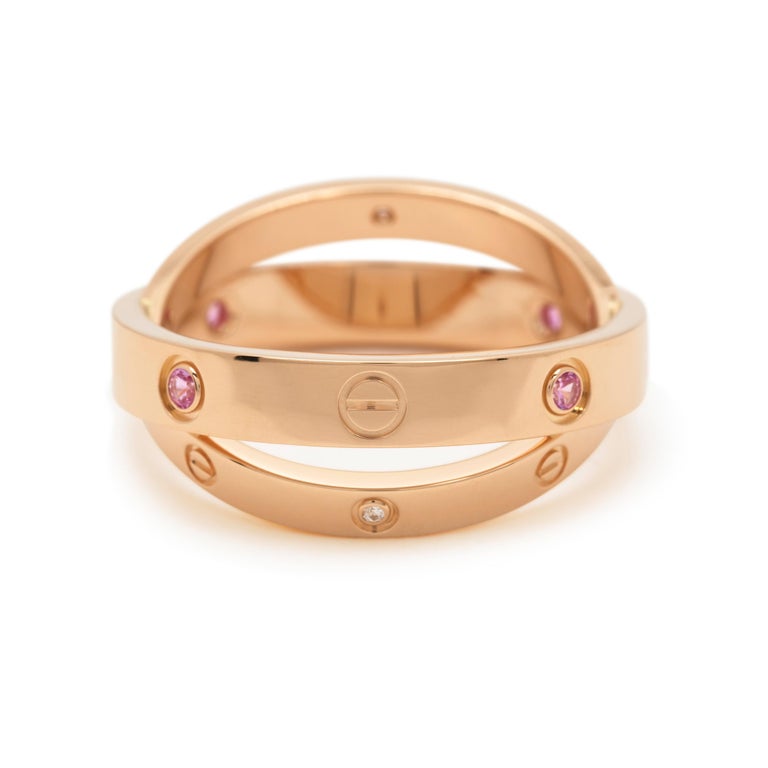 Cartier Love Rose Gold Pink Sapphire and Diamond Ring For Sale at 1stDibs
