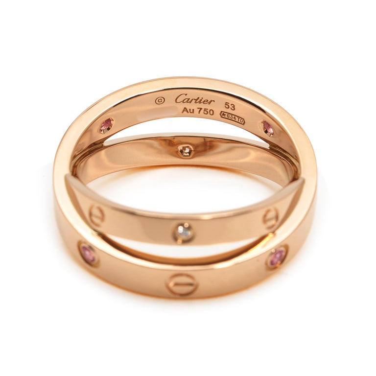 Cartier Love Rose Gold Pink Sapphire and Diamond Ring For Sale at 1stDibs