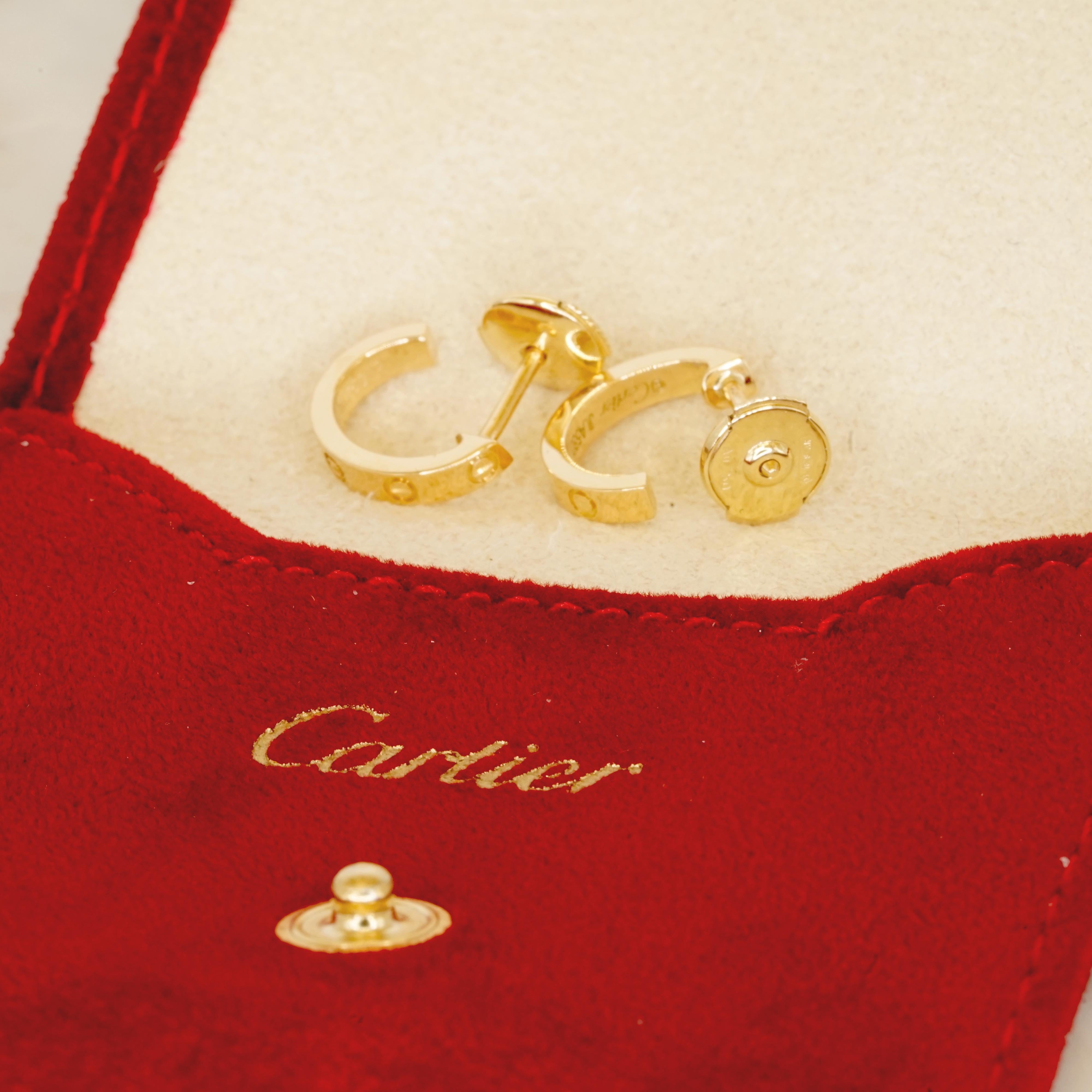 Cartier LOVE Small Model 18K Yellow Gold Hoop Earrings at 1stDibs