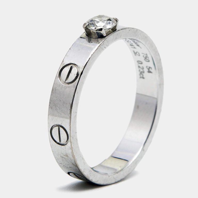 Cartier Love Solitare Diamond 18k White Gold Ring Size 54 For Sale at ...