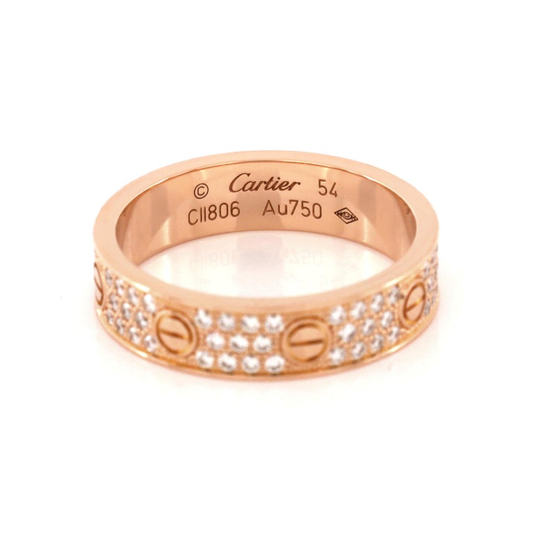 Cartier Love Wedding Band Pave Diamonds Ring 18k Rose Gold and Diamonds ...