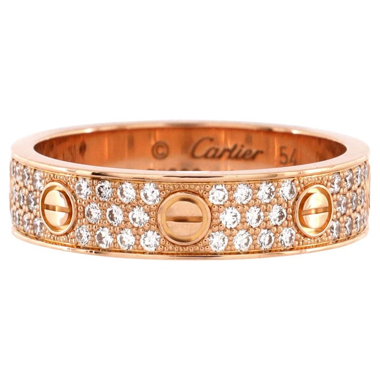 Cartier Love Wedding Band Pave Diamonds Ring 18k Rose Gold and Diamonds ...