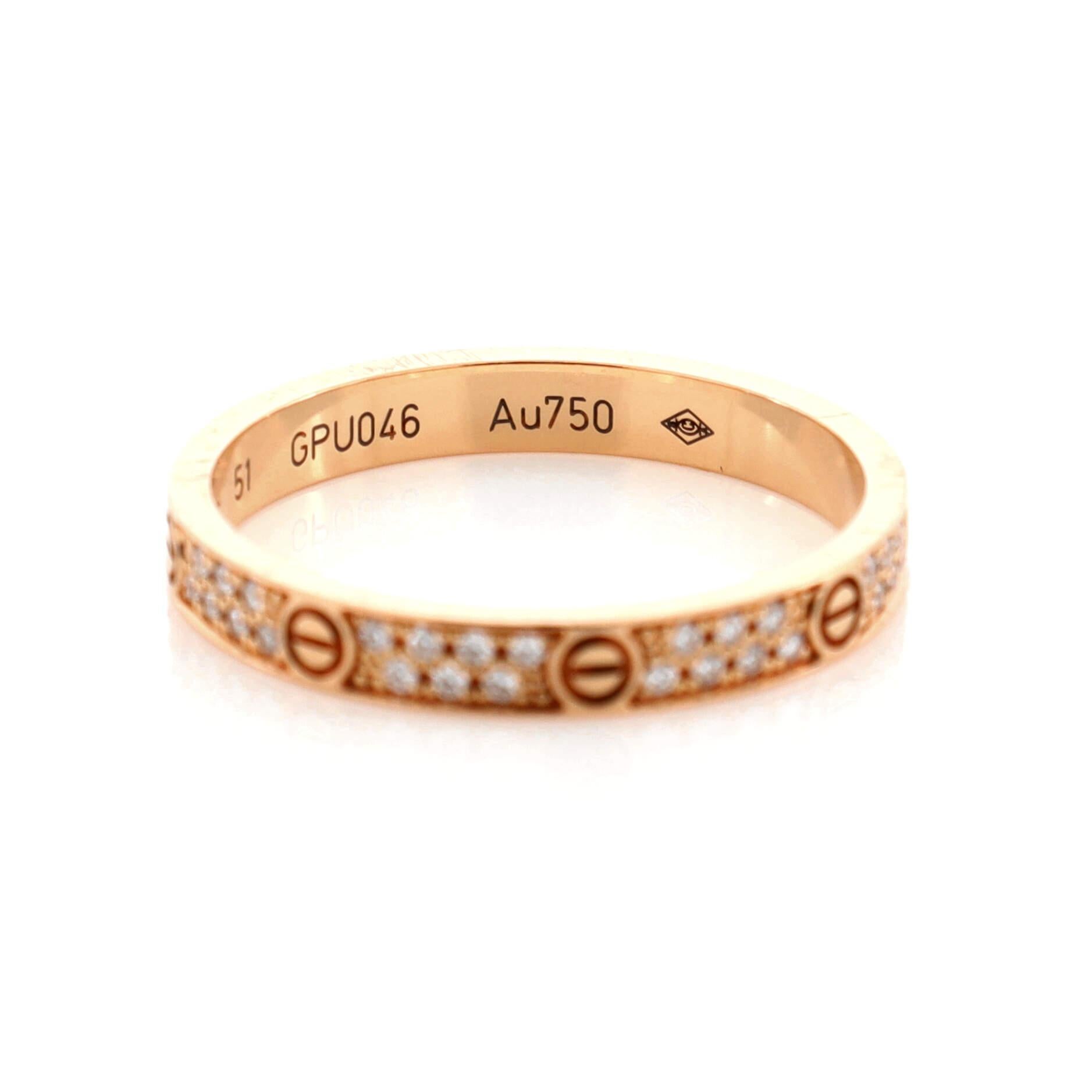 Cartier Love Wedding Band Pave Diamonds Ring 18k Rose Gold and Diamonds ...