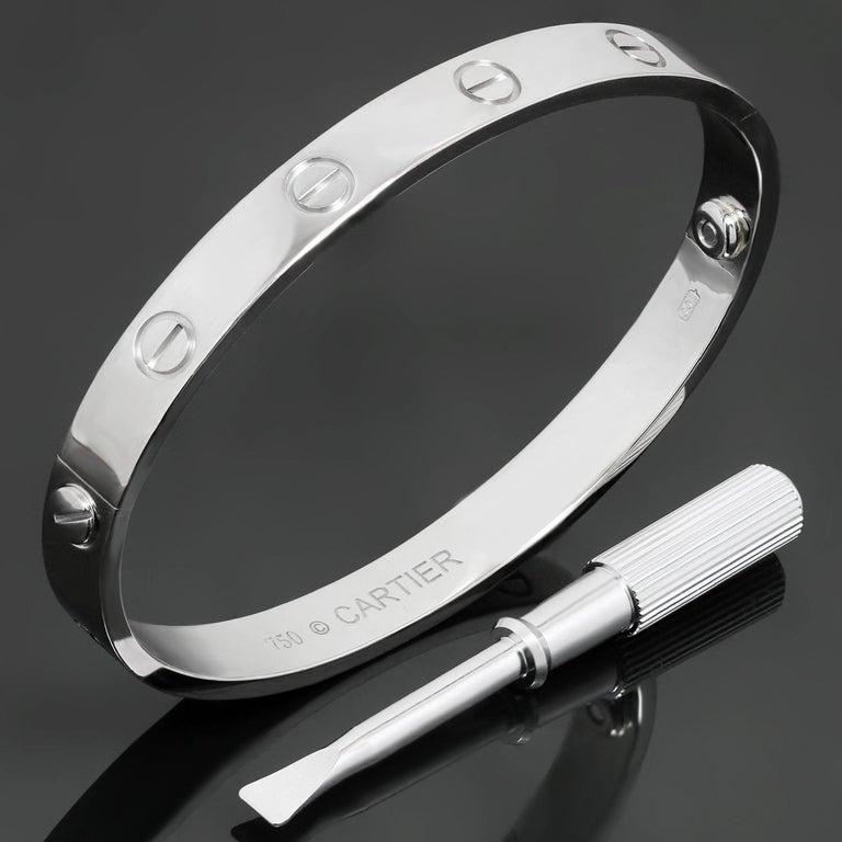 Cartier Love White Gold Bangle Bracelet Box Papers For Sale at 1stDibs ...